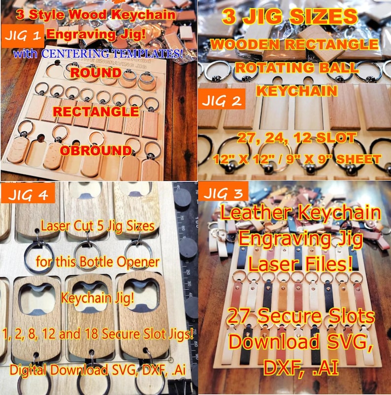 26 Laser Engraving Jig Template Bundle: Keychain, Bottle Opener, Coaster + (SVG DXF AI Download ...