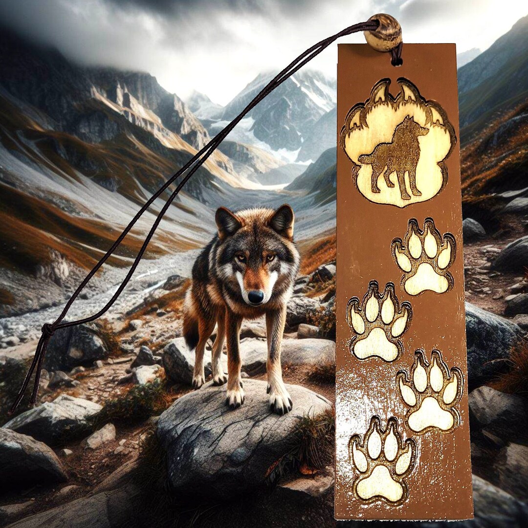 Wooden Bookmark Wolf Engraved Paws and Claws Hand Painted, Varnished ...