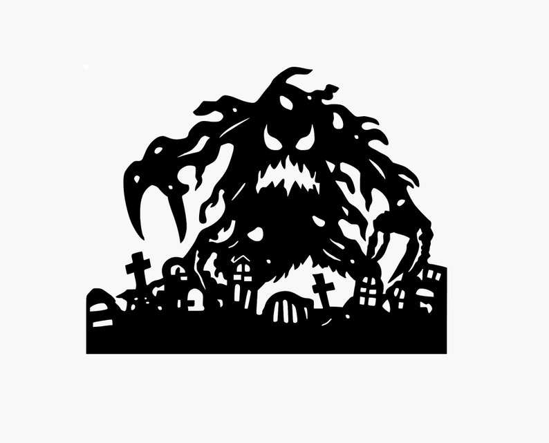 Monster SVG Halloween Cemetery Scene See-through Instant Silhouette ...