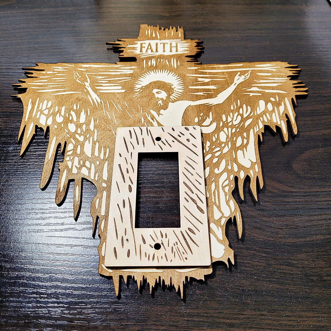 Jesus Faith Cross Light Switch Plate Trim - Engraved Christian Wall ...