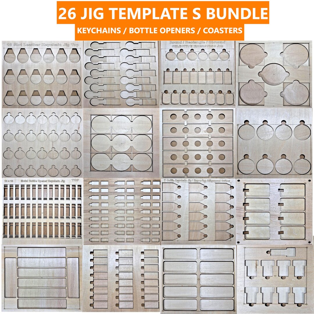 26 Laser Engraving Jig Template Bundle: Keychain, Bottle Opener ...