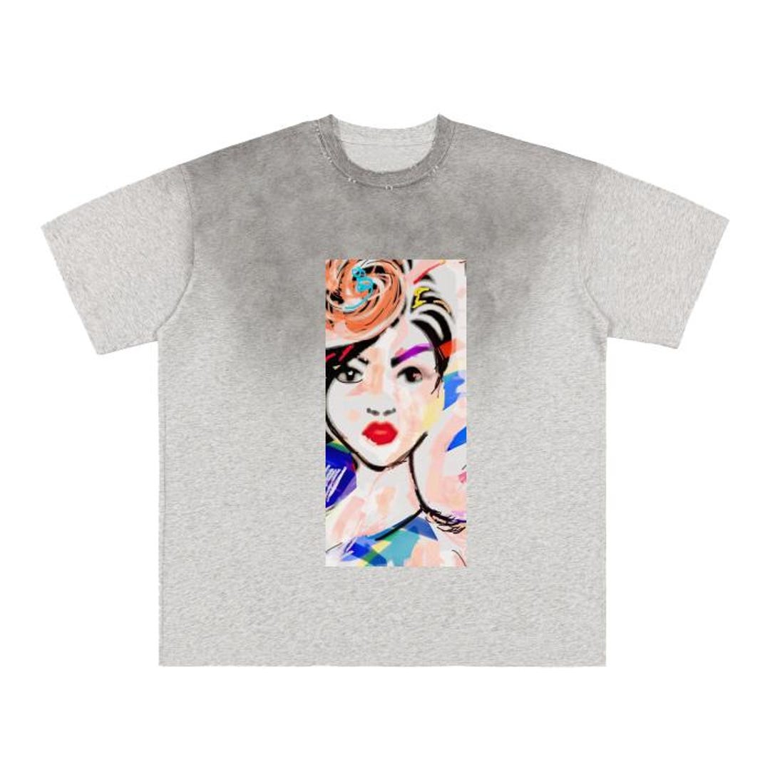 Vintage Washed Upper Body Grey Gradient on Aged Frayed T-shirt 250 GSM ...