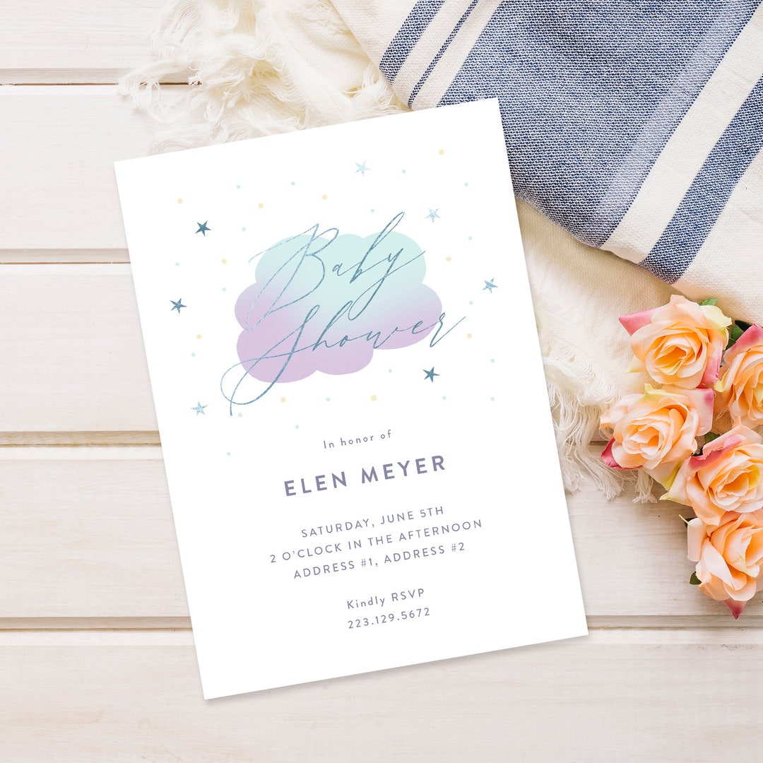 Clouds and Stars Baby Shower Invitation Blue Dreamy Baby - Etsy