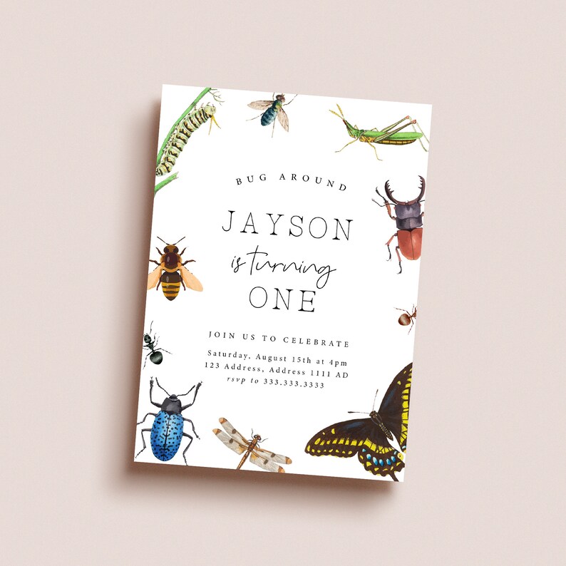 Bug Birthday Invitation, Insect Birthday Invite, Bug Party, Customized ...