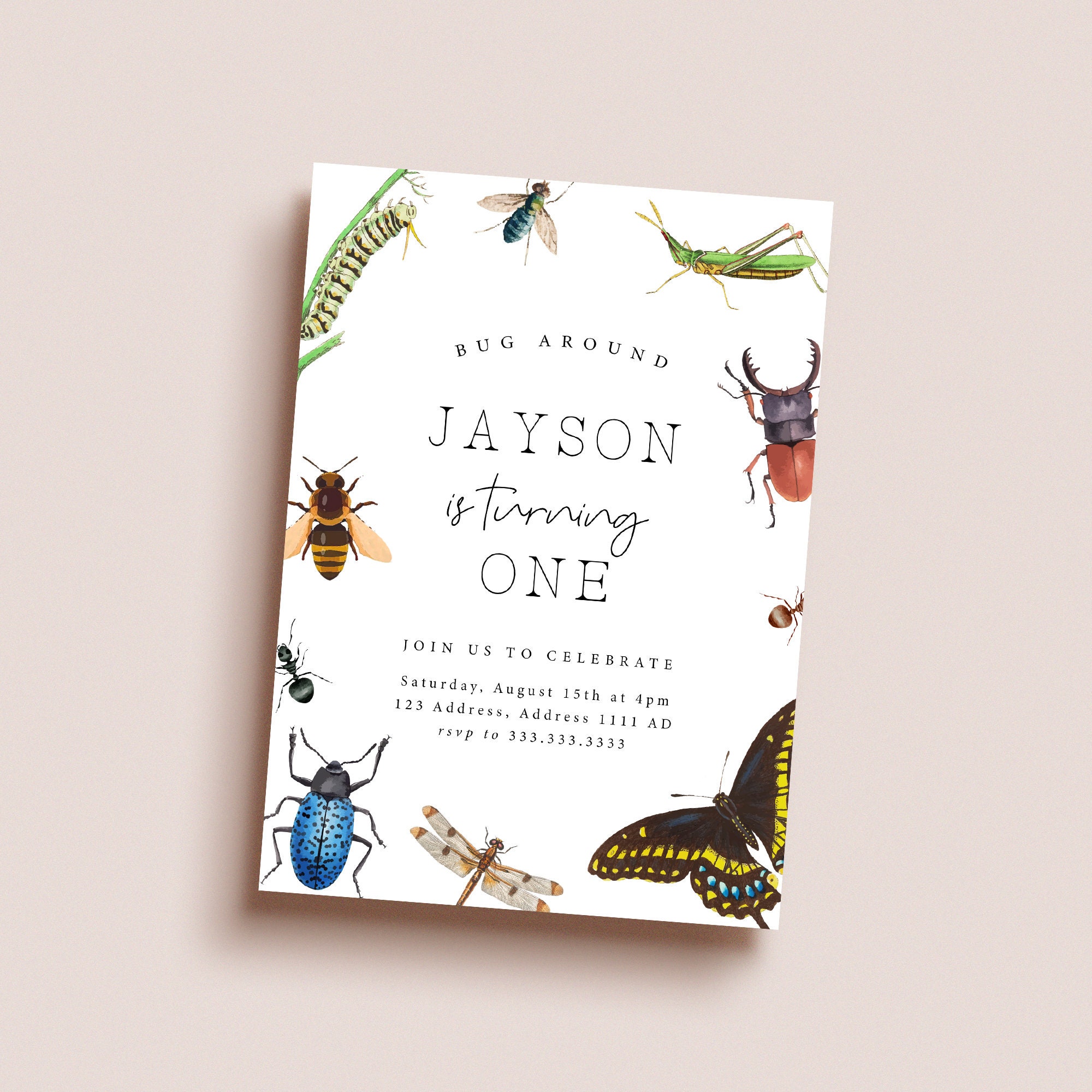 Bug Birthday Invitation, Insect Birthday Invite, Bug Party, Customized ...