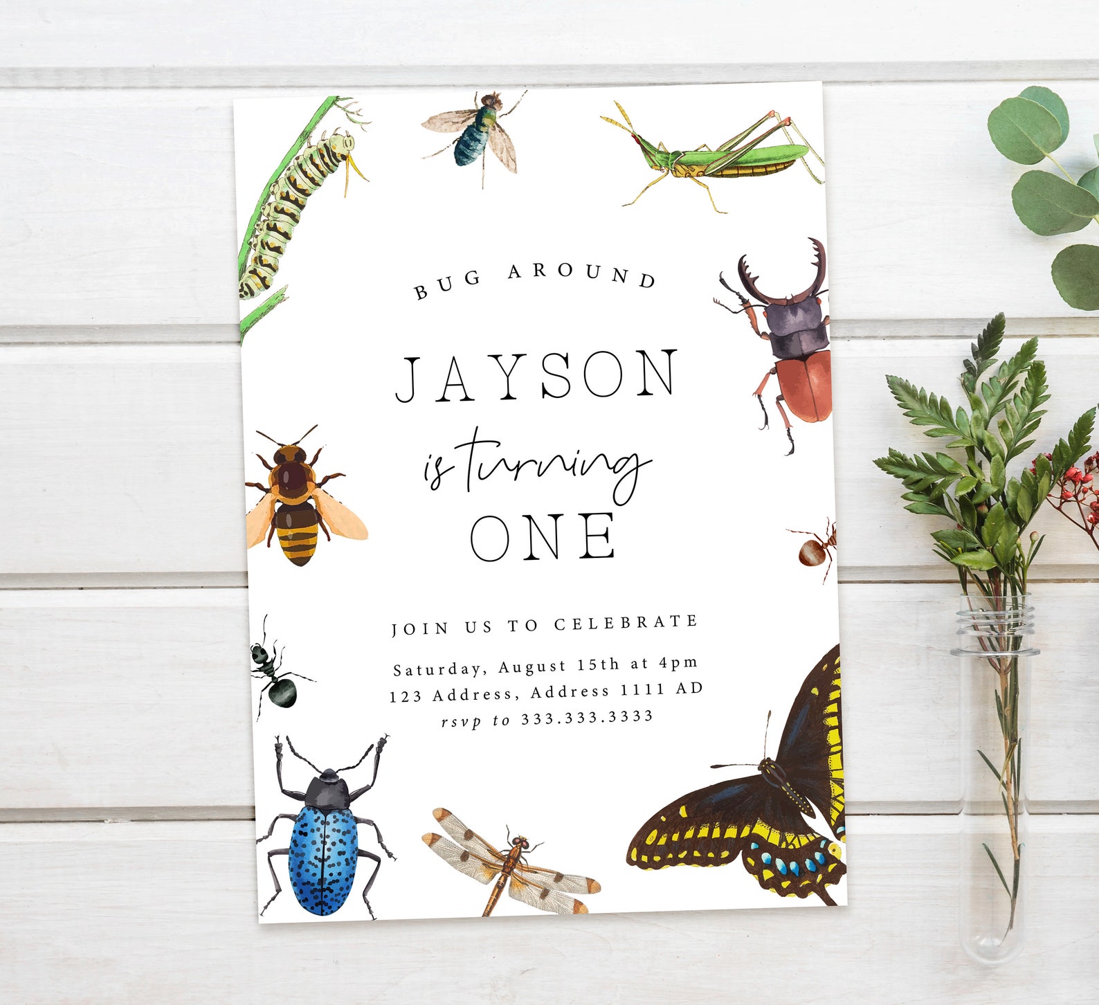 Bug Birthday Invitation, Insect Birthday Invite, Bug Party, Customized ...