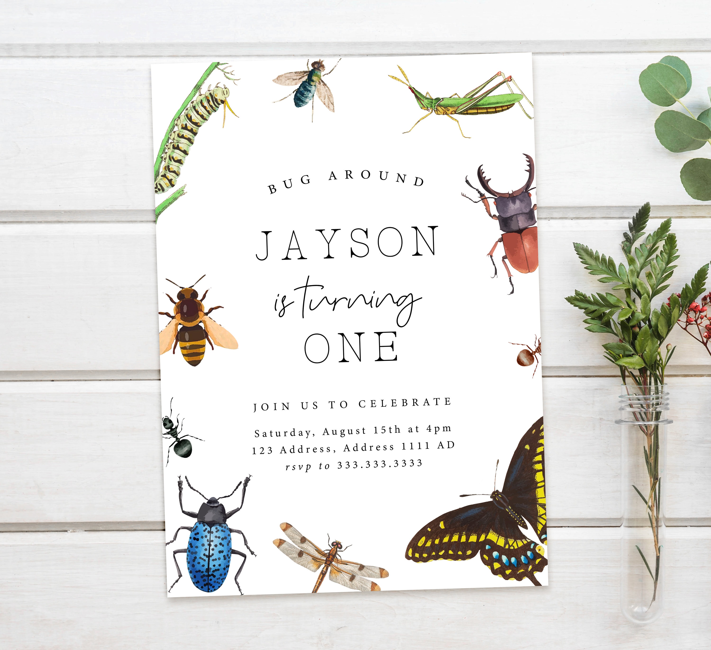 Bug Birthday Invitation, Insect Birthday Invite, Bug Party, Customized ...