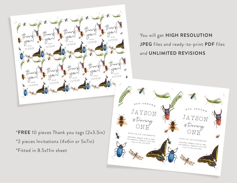 Bug Birthday Invitation, Insect Birthday Invite, Bug Party, Customized ...