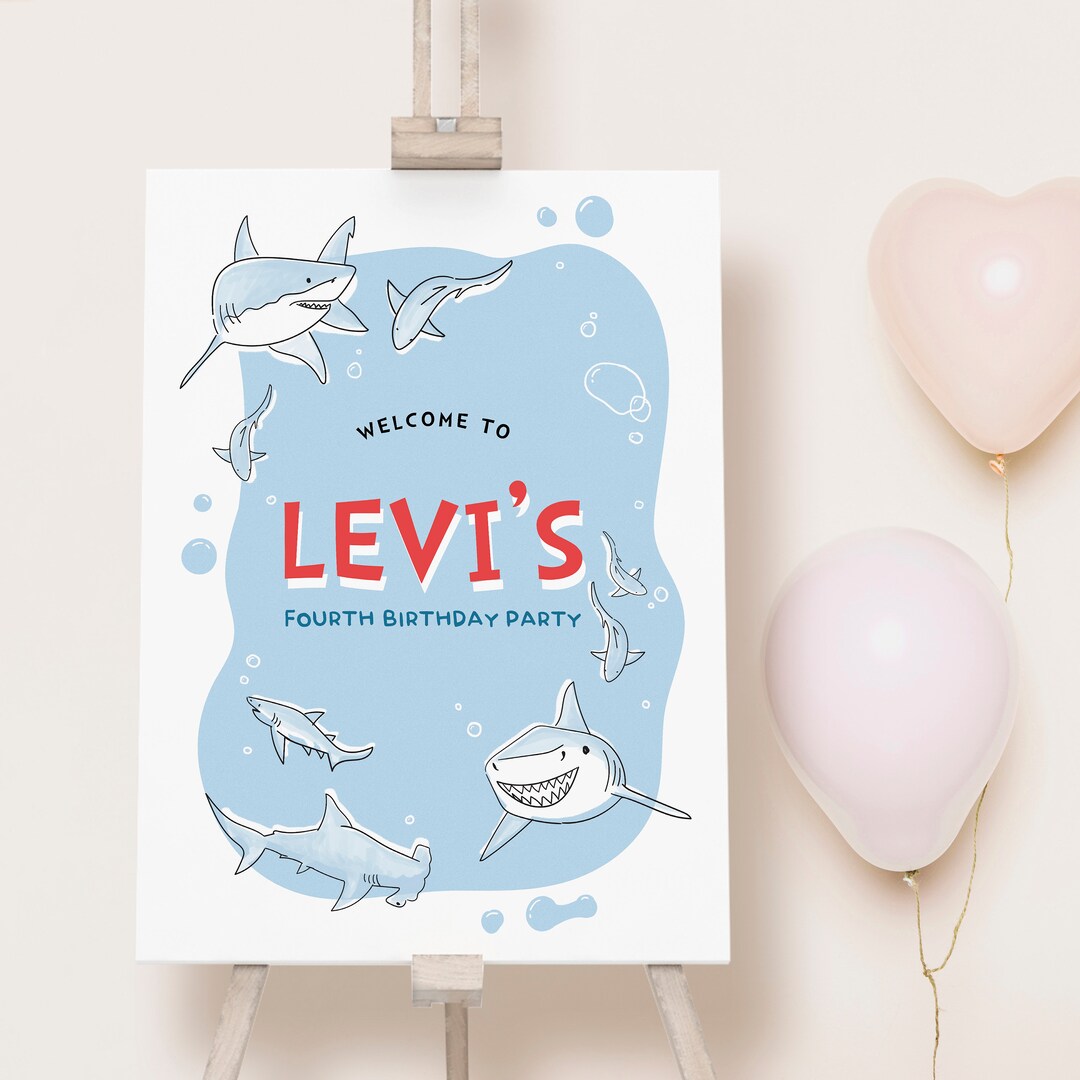 Shark Birthday Welcome Sign - Digital Download - Etsy