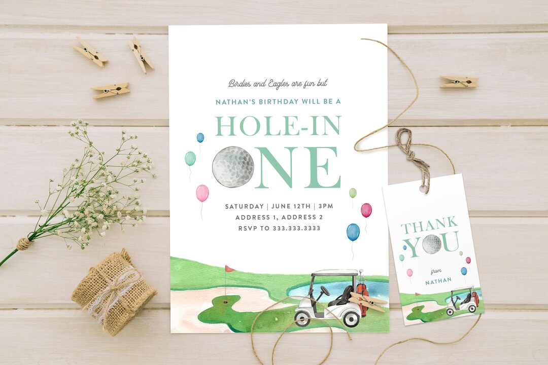 Golf First Birthday Invitation, Digital Hole in One Invitation, Hole-in ...
