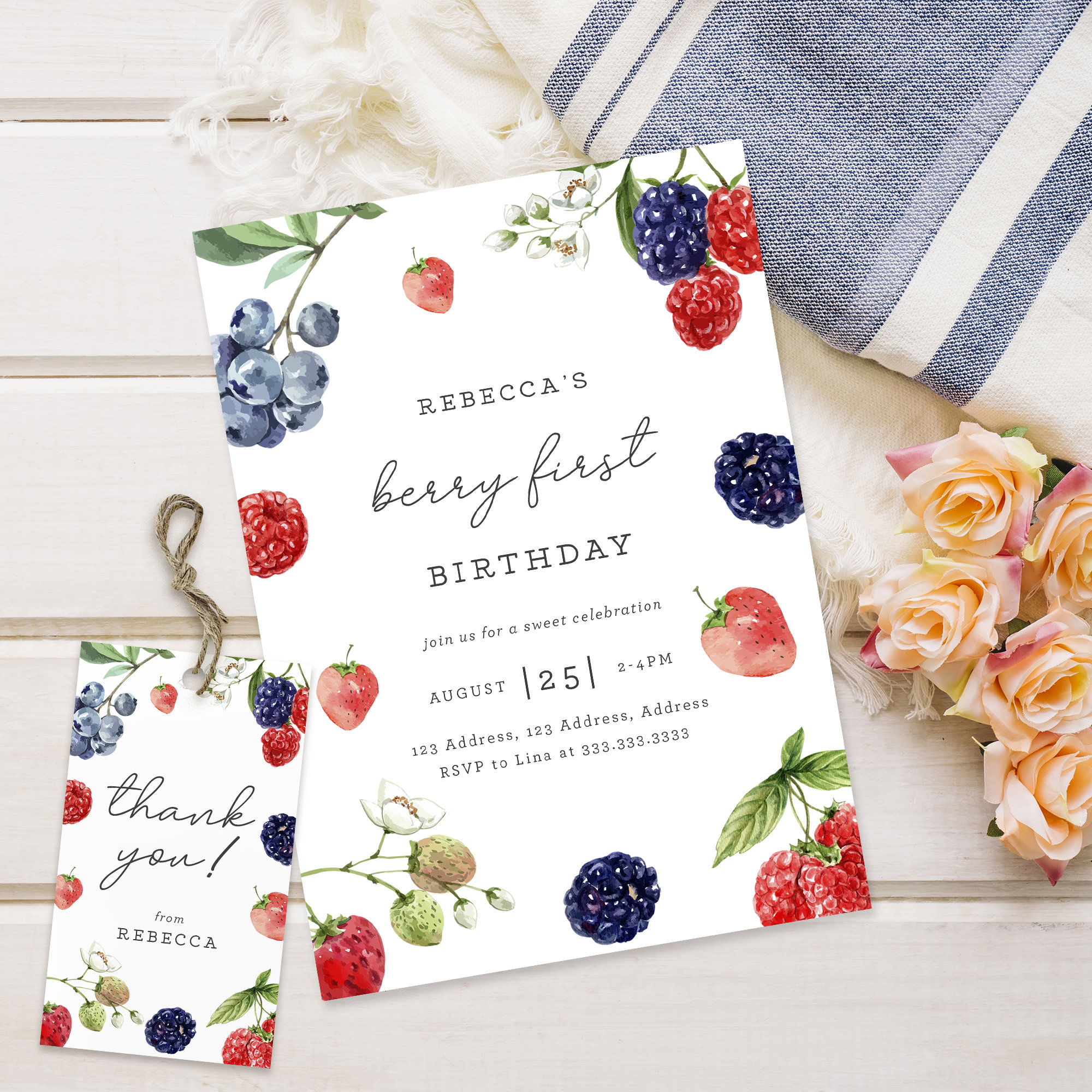 Berry First Birthday Invitation, Berry Sweet Party, Customized Invite ...