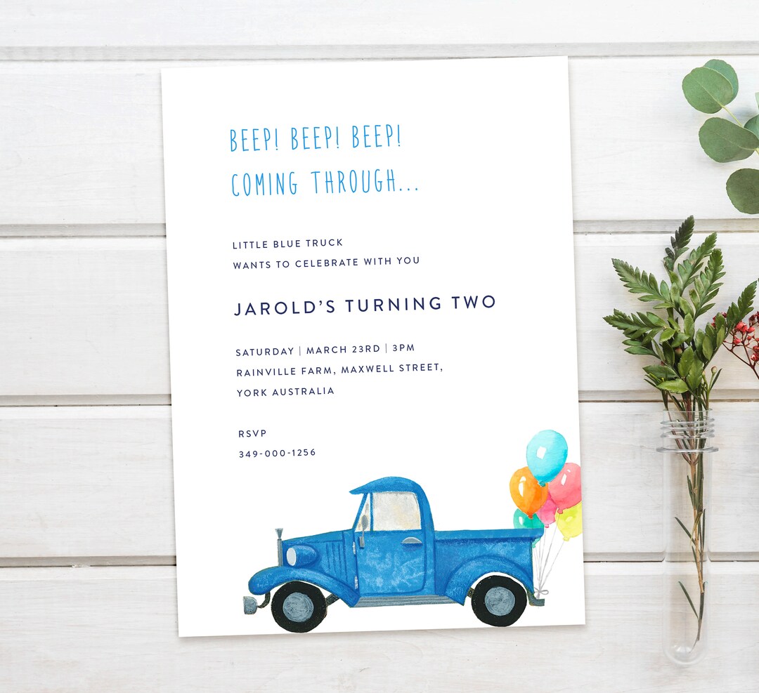 Blue Truck Birthday Invitation, Blue Truck Party, Truck Invite, Customized Invite, Printable ...