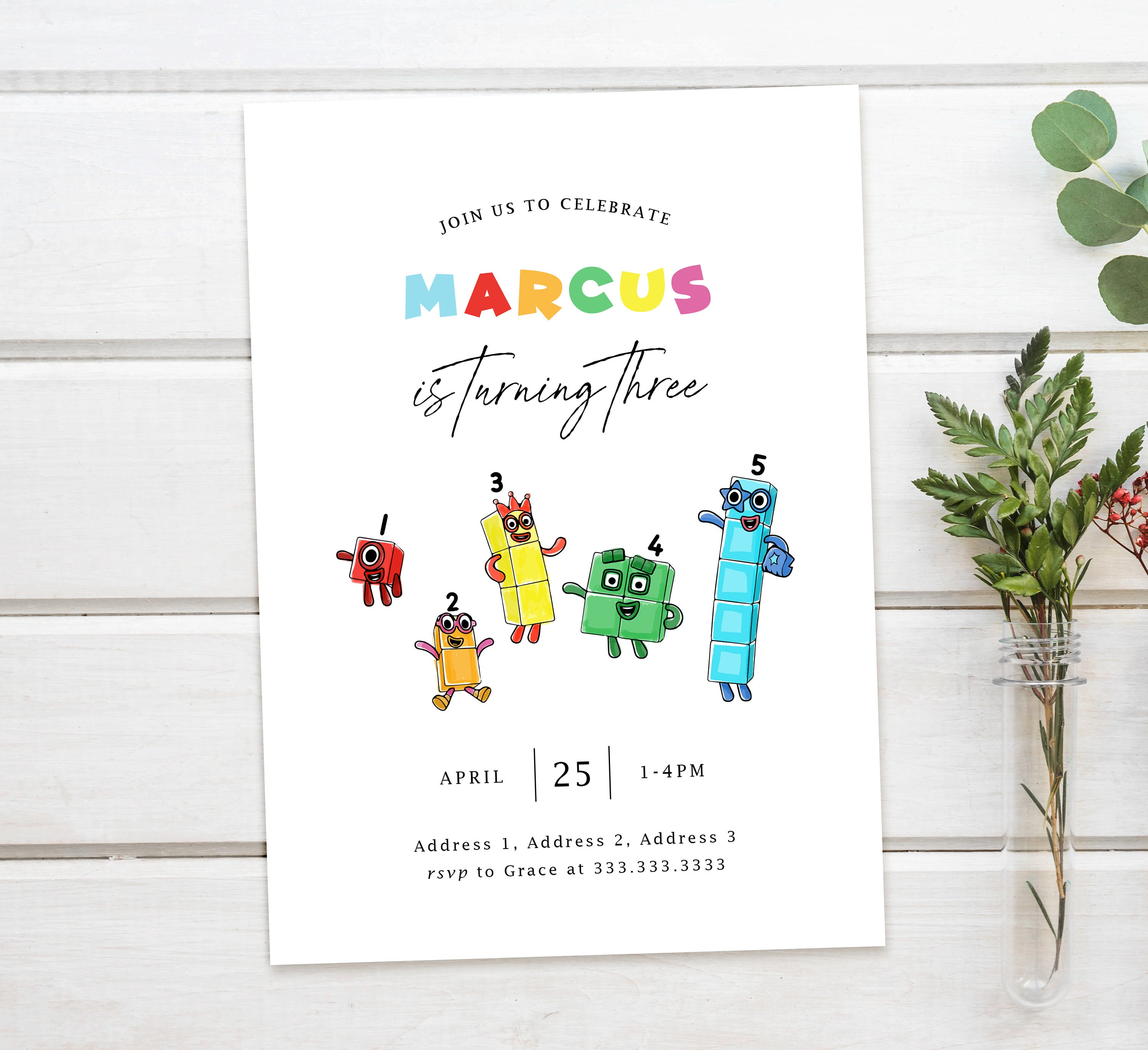Numberblocks Birthday Invitation, Colorful Numberblocks Party Invite ...