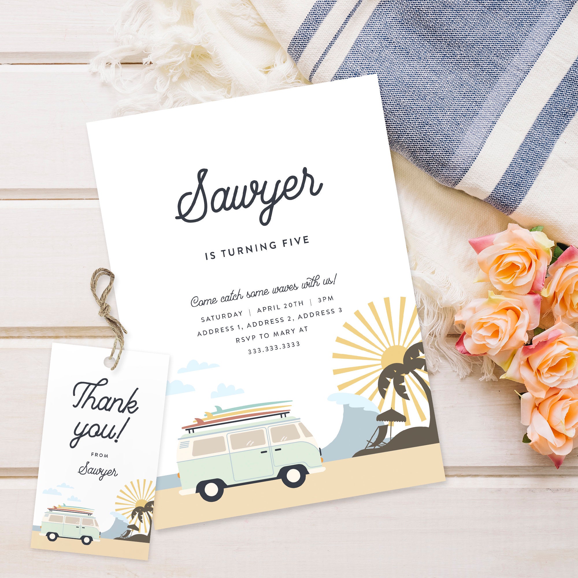 Surf Birthday Invitation, Surf's Up, Surfboard Invitation, Retro Summer ...