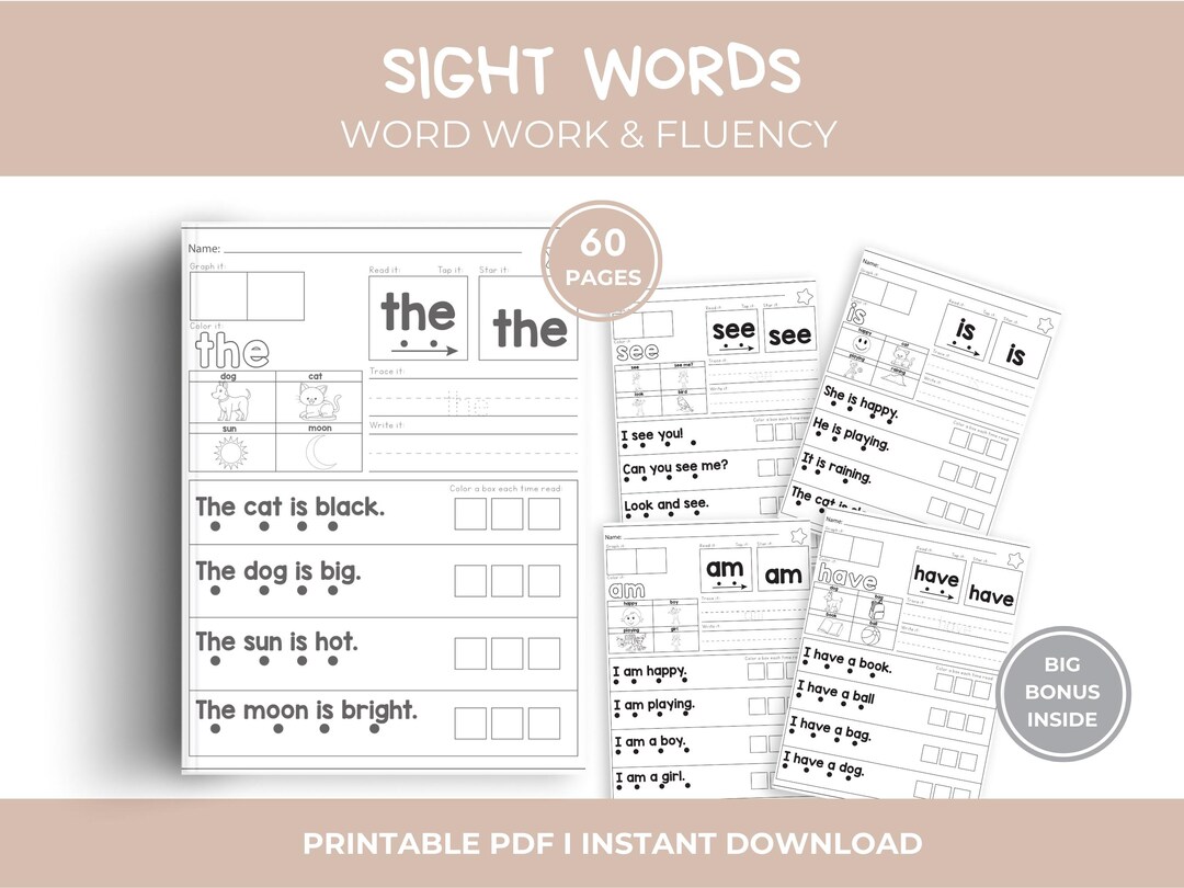 Sight Words Worksheets | Science of Reading Word Work & Fluency | 60 No ...