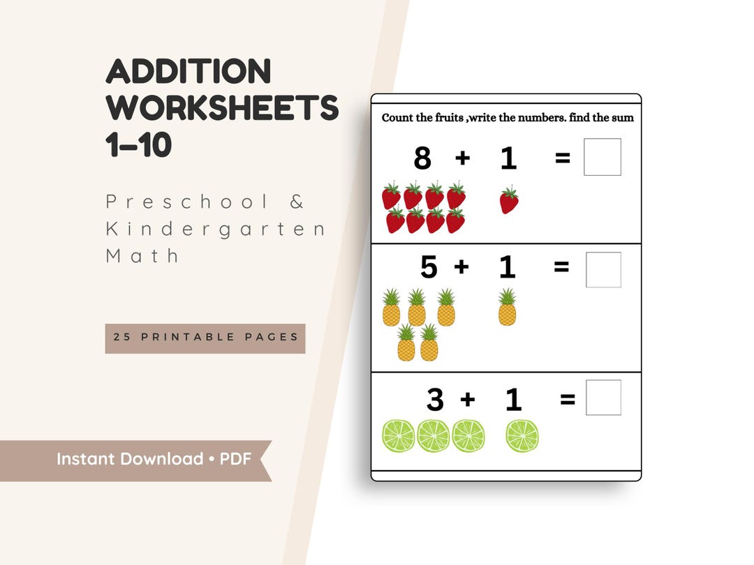 Addition Worksheets 1–10 | Preschool Math Worksheets | Single Digit ...