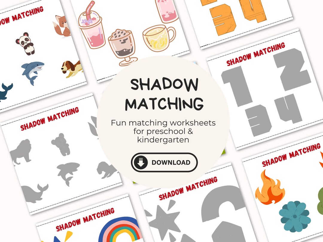 Shadow Matching Worksheets for Kids | 50 Pages | Animal Matching ...