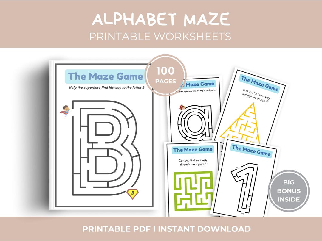 Alphabet Maze Worksheets | 100 Pages | Letter Mazes A–Z + Shapes ...