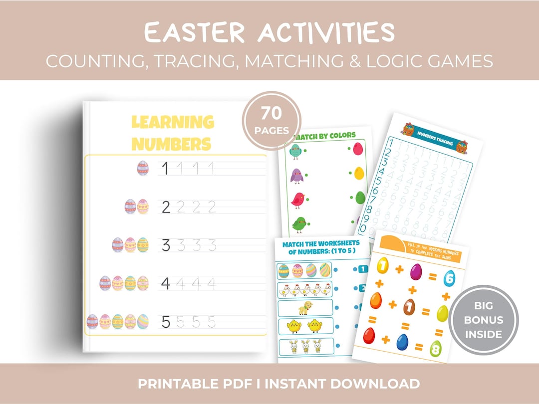 Easter Math & Activity Workbook | 70 Pages Counting, Tracing, Matching ...