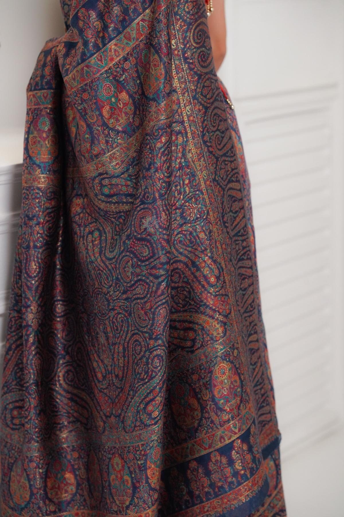 Blue Kani Jamawar Silk Saree Kashmiri Traditional Pashmina Silk Sari ...