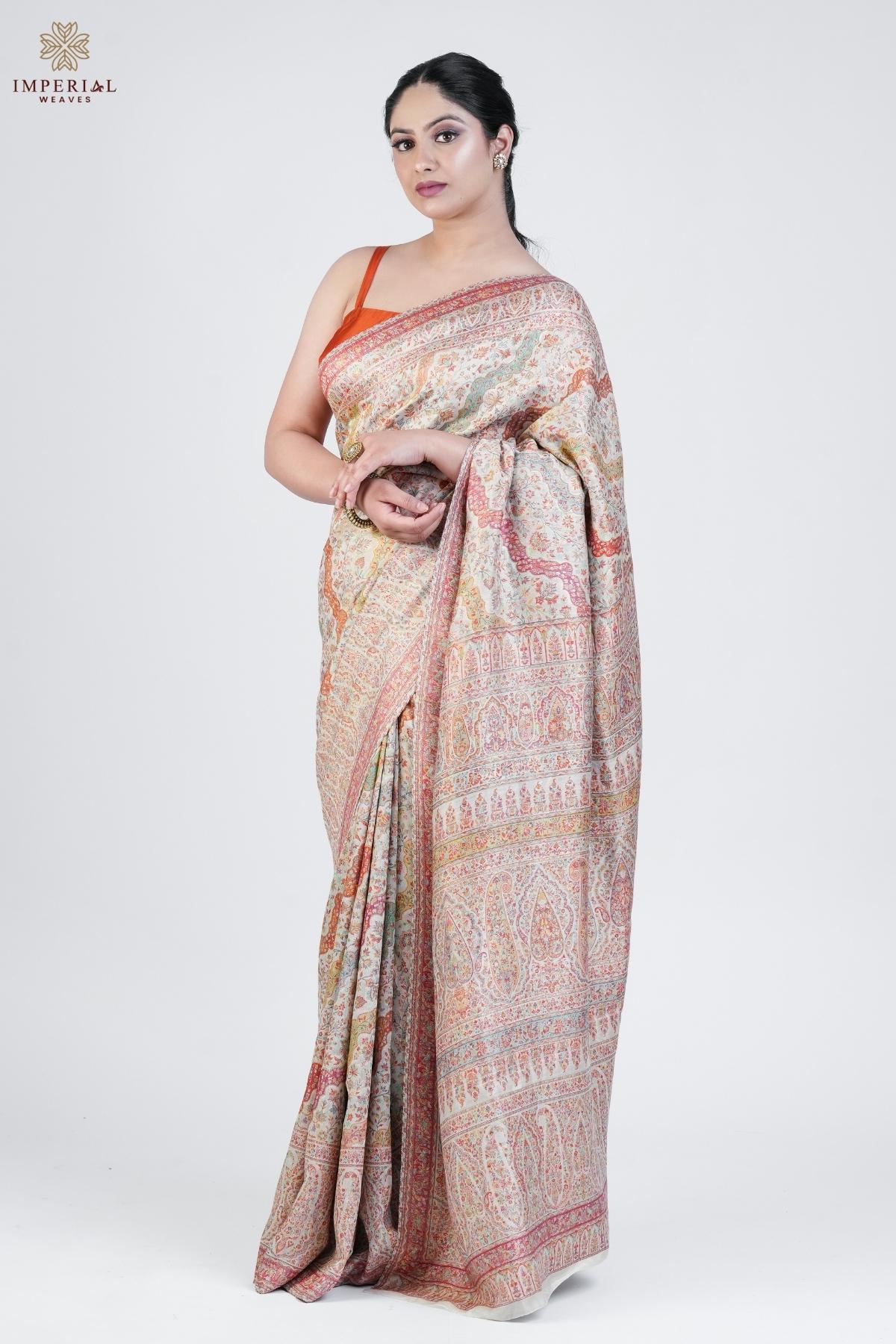 Ivory Kani Weave Silk Saree: Jamawar Khatras, Traditional Sari - Etsy