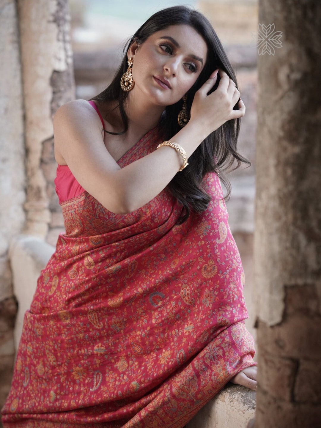 Pink Kani Silk Saree Kashmiri Kani Sari Pashmina Silk Sari Minimalist ...