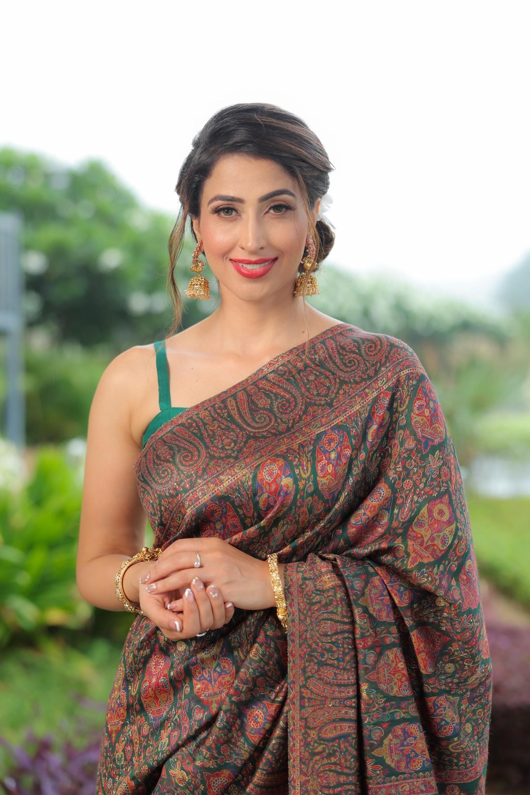 Green Kani Weave Silk Saree: Handmade Kashmiri Sari - Etsy