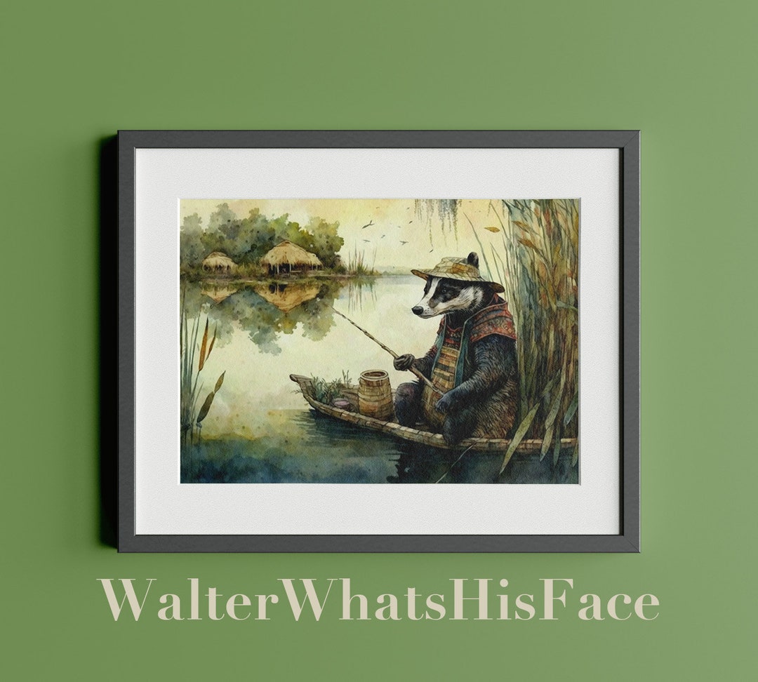 Badger Fishing Watercolor Downloadable Art Print Digital Download ...