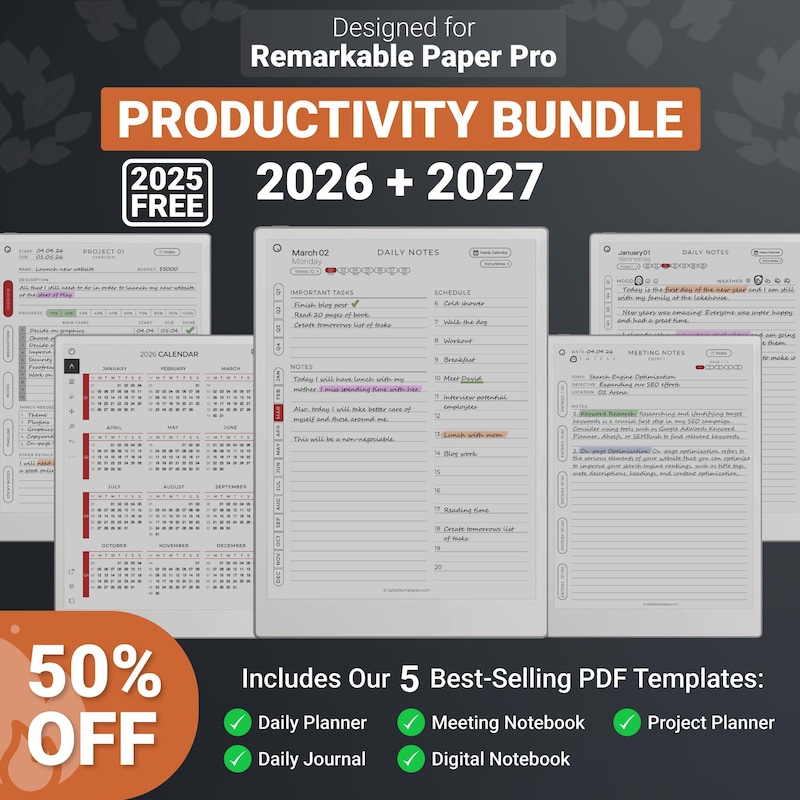 Remarkable Paper Pro Planner 2027 Templates - Etsy