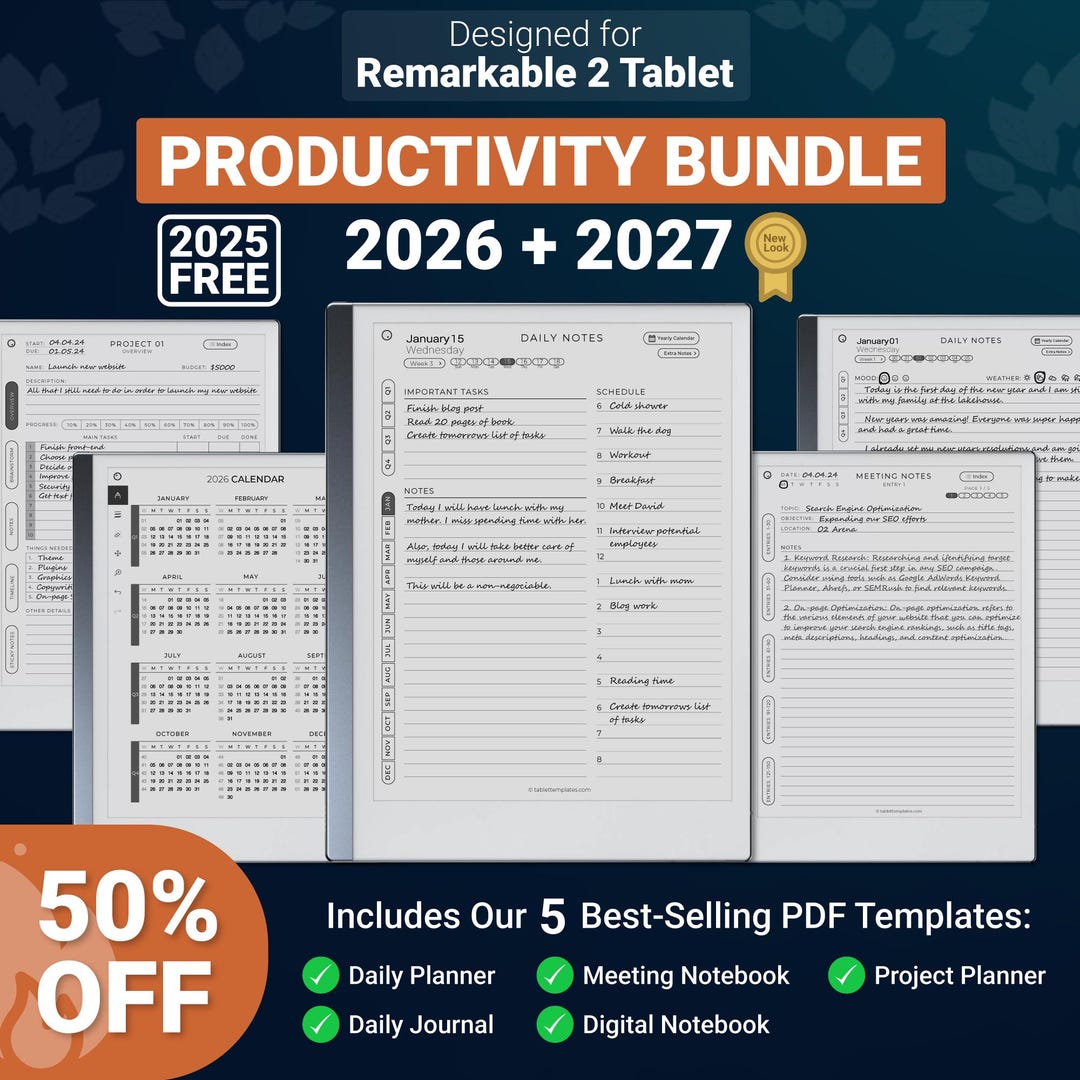 Templates for Remarkable 2 Tablet 2026-2027 | Productivity Bundle ...