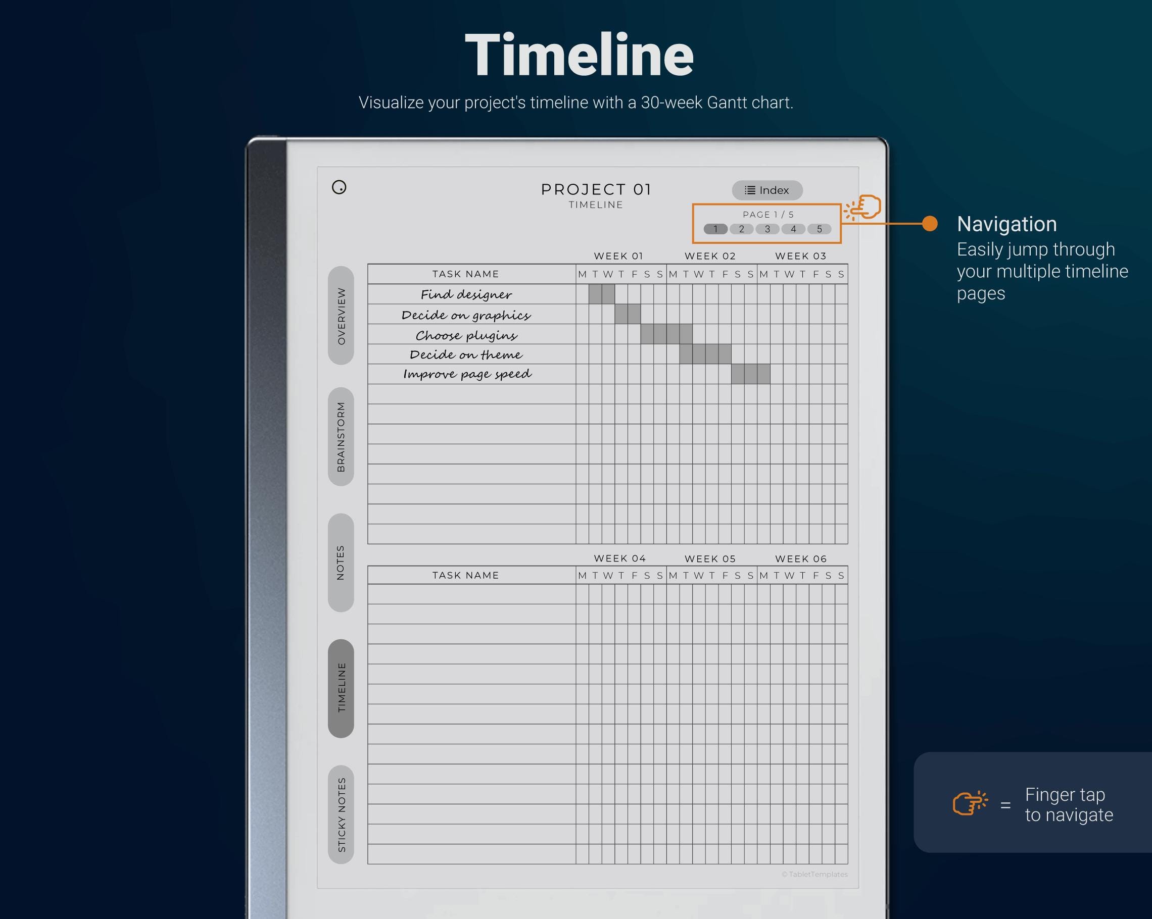 Project Planner for Remarkable 2 Tablet, Undated, Hyperlinked PDF ...