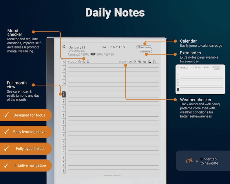 Daily Journal for Remarkable 2 2026-2027, Hyperlinked PDF Template ...