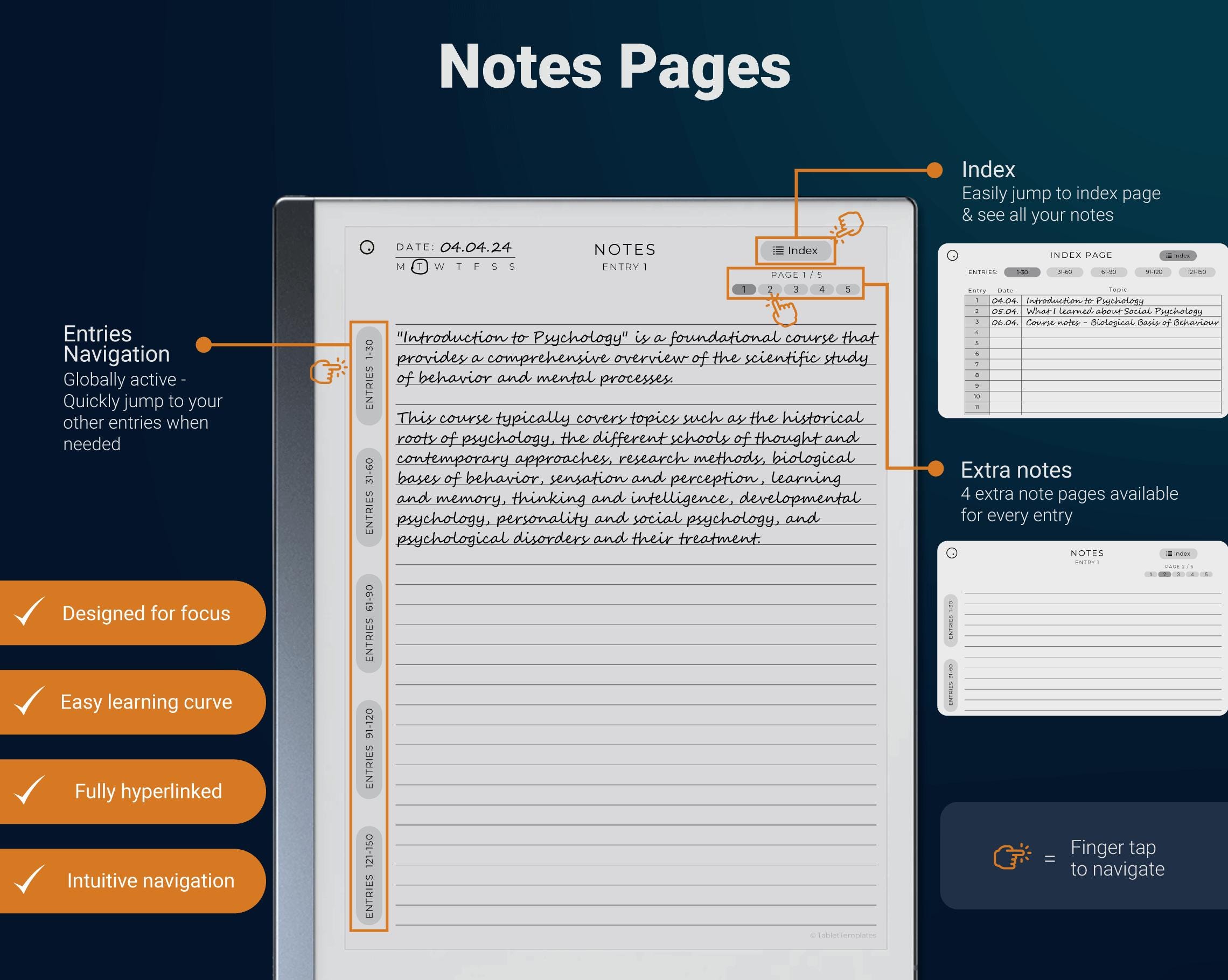 Digital Notebook for Remarkable 2 | Undated, Hyperlinked PDF Template ...