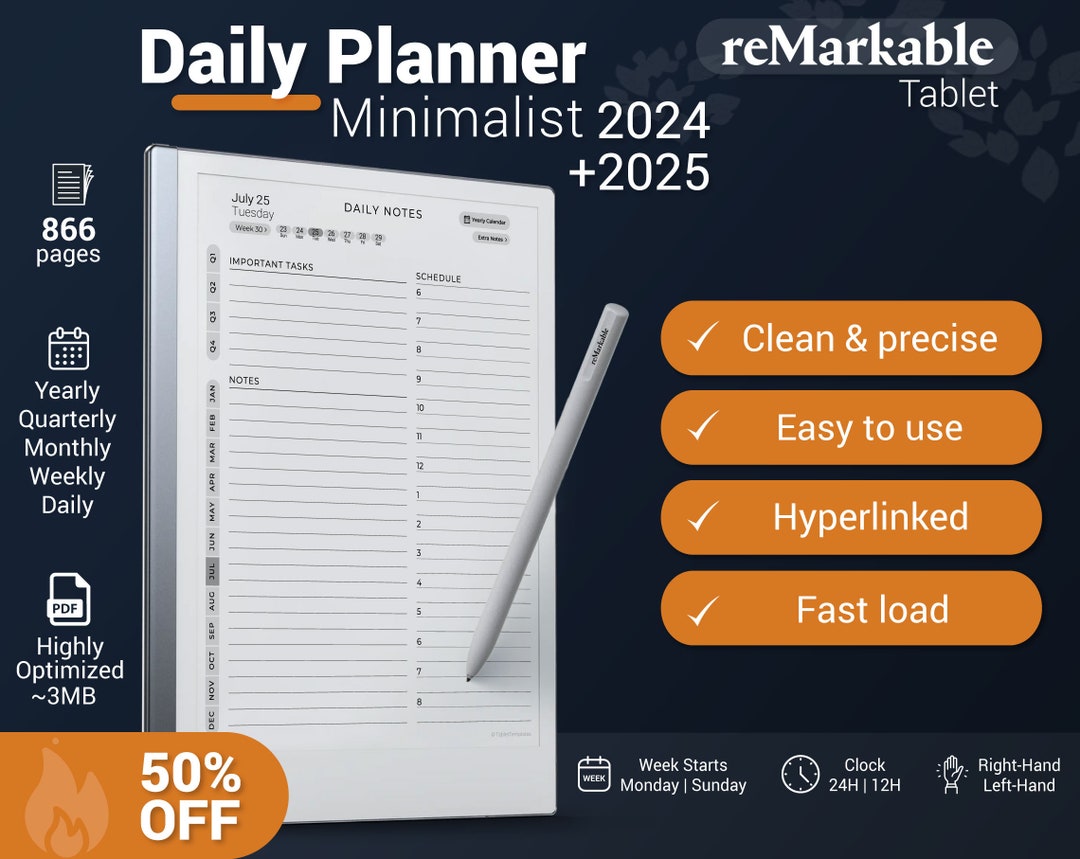Remarkable 2 Daily Planner Minimalist 2024 2025, Remarkable 2 Templates ...