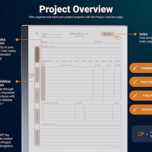 Project Planner for Remarkable 2 Tablet, Undated, Hyperlinked PDF ...