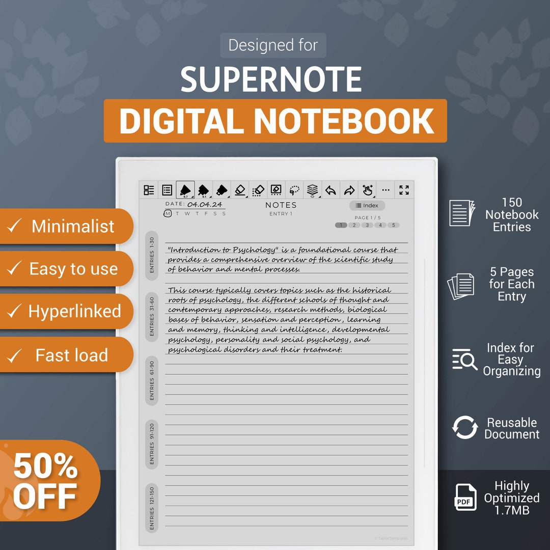 Supernote Notebook, Supernote Templates, Undated, Hyperlinked PDF, A5X ...