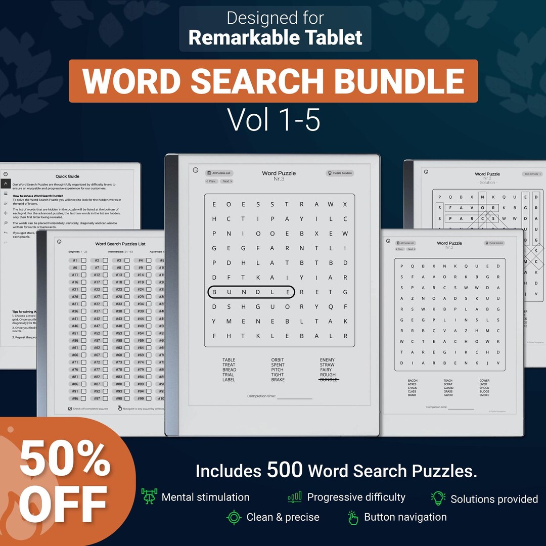 Word Search Bundle for Remarkable 2 - Puzzle Games, Hyperlinked PDF ...