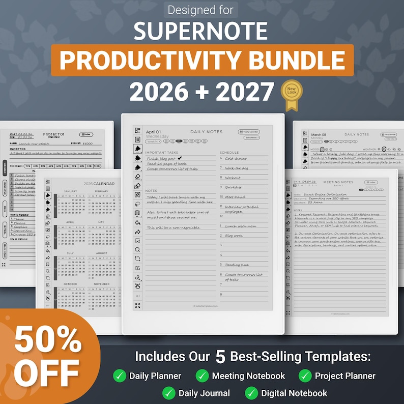 Supernote Templates 2026-2027 | Productivity Bundle, A5X, Manta, A6X ...