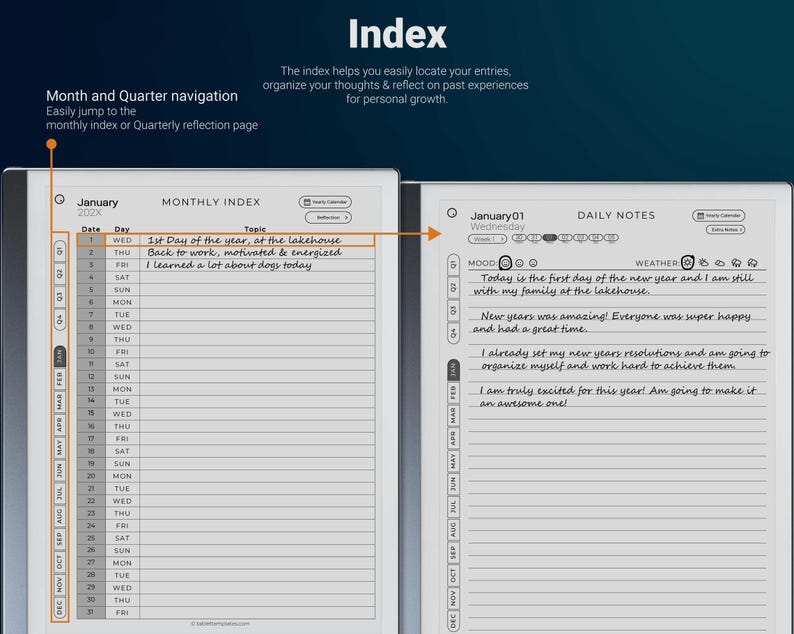 Daily Journal for Remarkable 2 2026-2027, Hyperlinked PDF Template ...