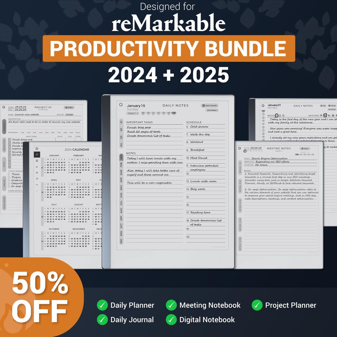 ReMarkable 2 Templates 2024 2025 Productivity Bundle - Etsy México