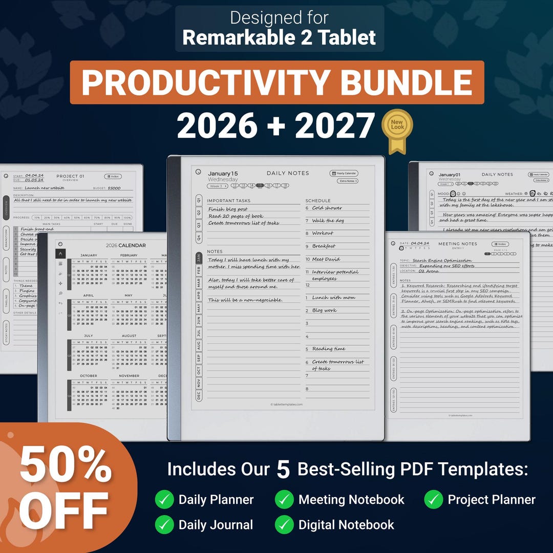 Remarkable 2 & Paper Pure Tablet Templates Productivity Bundle | Daily ...