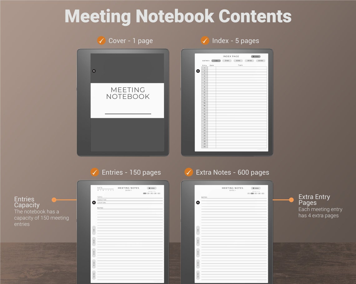 Kindle Scribe Meeting Notes Template: Hyperlinked Notebook (PDF) - Etsy