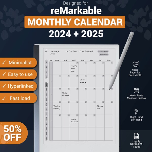 Remarkable 2 Template Calendar - Etsy
