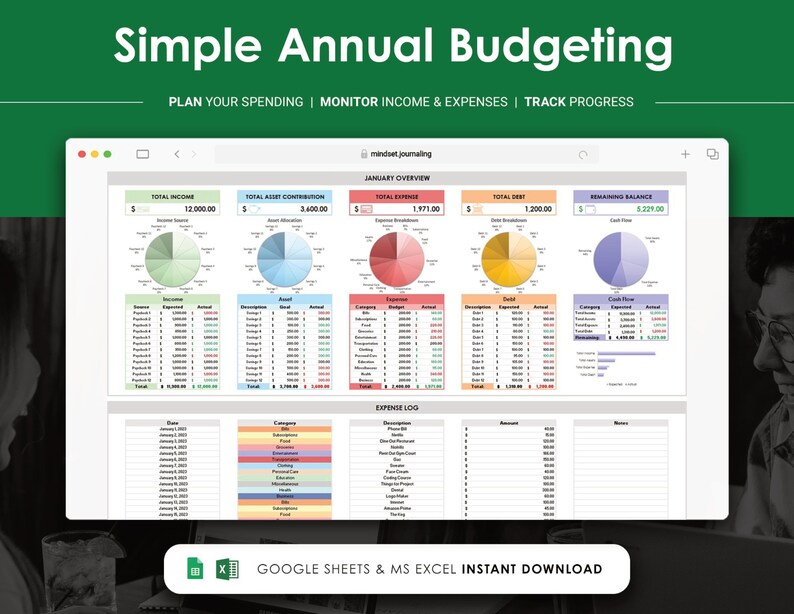 Monthly Budget Spreadsheet for Google Sheet Excel Digital Template ...