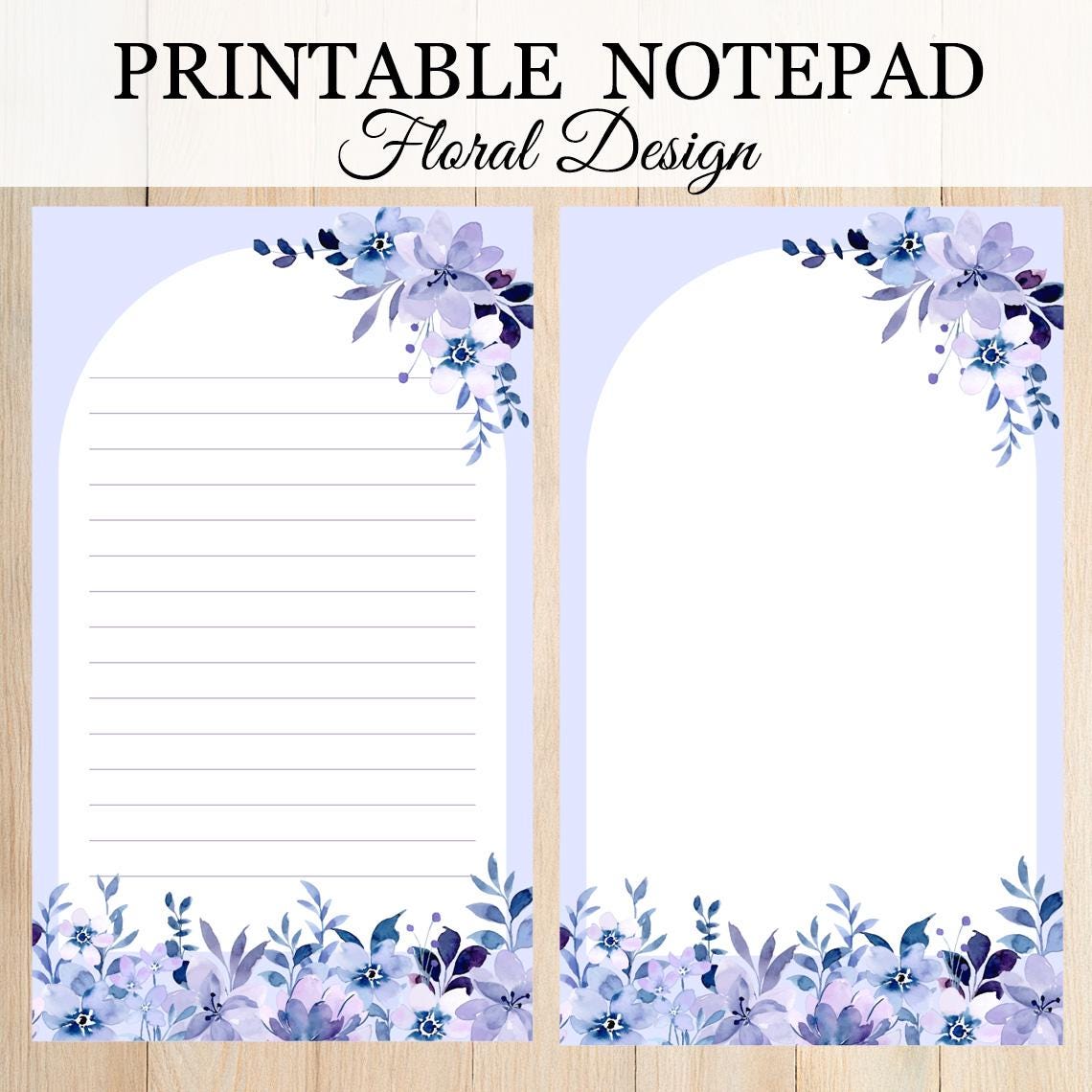 Printable Notepad Purple Floral Template Digital Download, Lines and ...