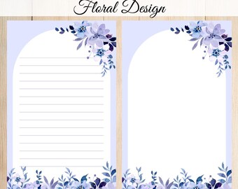 Printable Notepad Pink Floral Template Digital Download, Lines and Non ...