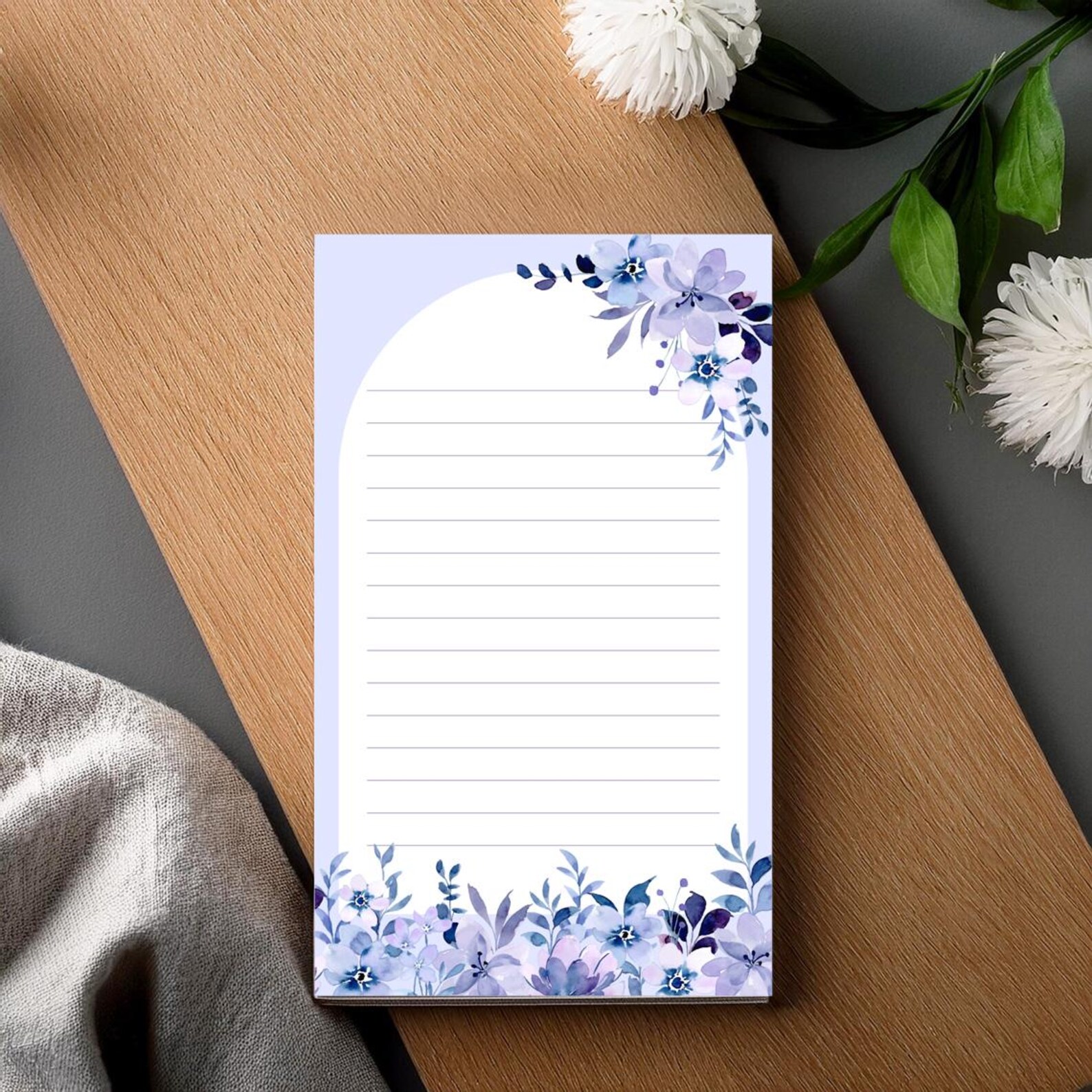Printable Notepad Purple Floral Template Digital Download, Lines and ...
