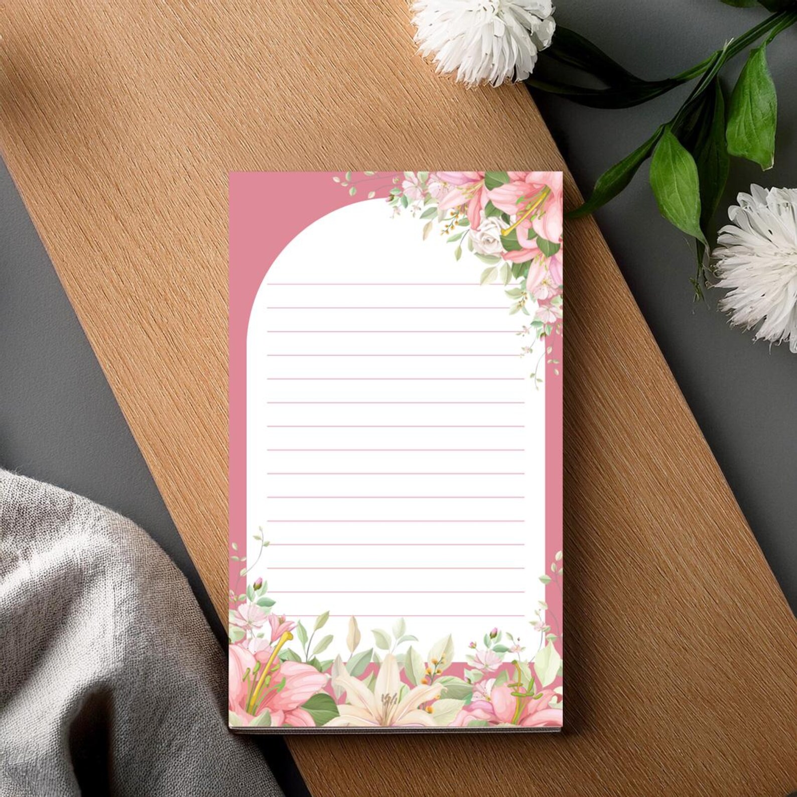 Printable Notepad Pink Floral Template Digital Download, Lines and Non ...