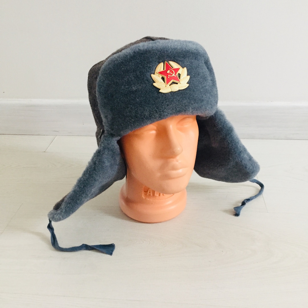 Authentic Russian Ushanka Military Hat Gray W/ Soviet Red Army Badge ...