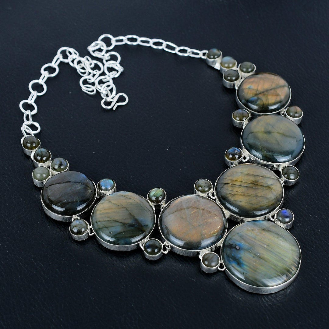 Labradorite Gemstone Necklace | 925 Sterling Silver | Round Shape ...